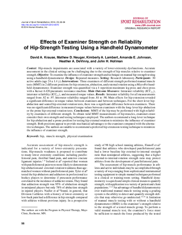 (PDF) Effects of Examiner Strength on Reliability of Hip-Strength ...