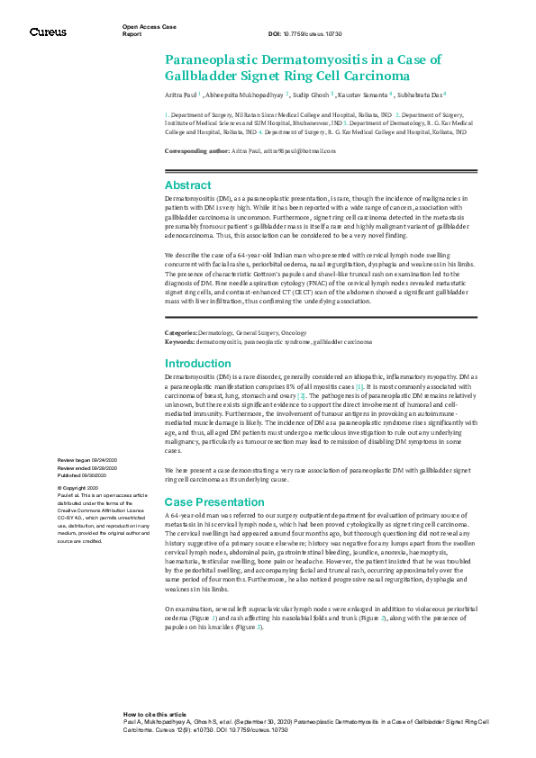 (PDF) Paraneoplastic Dermatomyositis in a Case of Gallbladder Signet ...