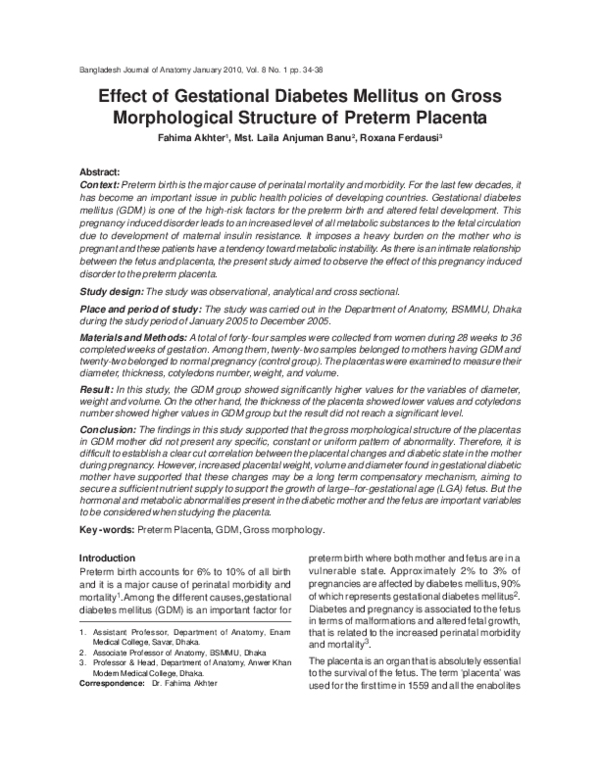 (PDF) Effect of Gestational Diabetes Mellitus on Gross Morphological ...