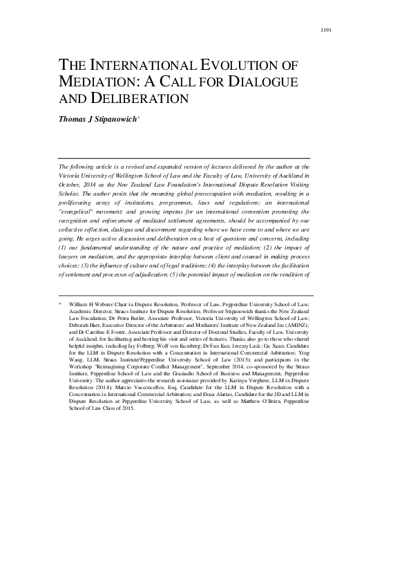 (PDF) The International Evolution of Mediation: A Call for Dialogue and ...