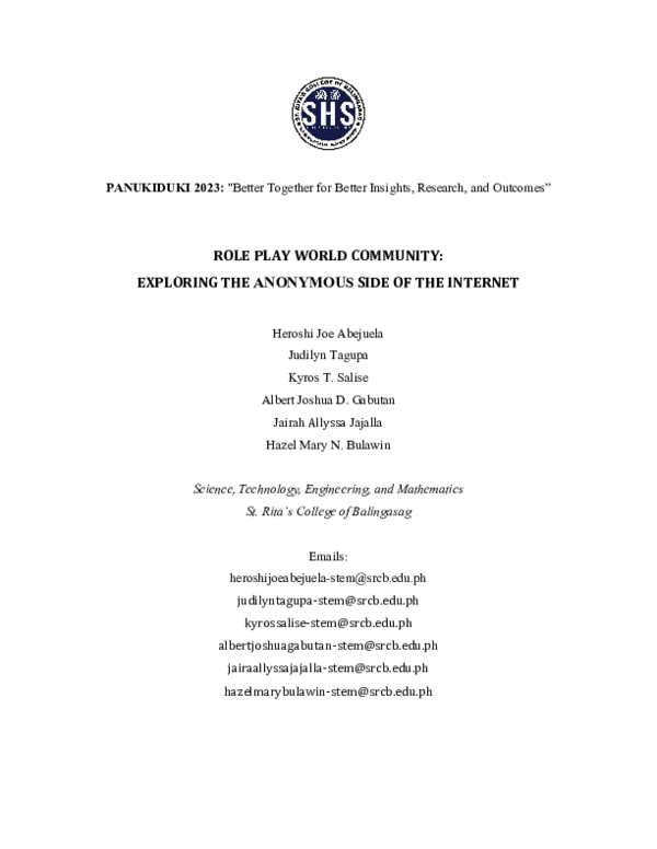 (PDF) ROLE PLAY WORLD COMMUNITY: EXPLORING THE ANONYMOUS SIDE OF THE ...