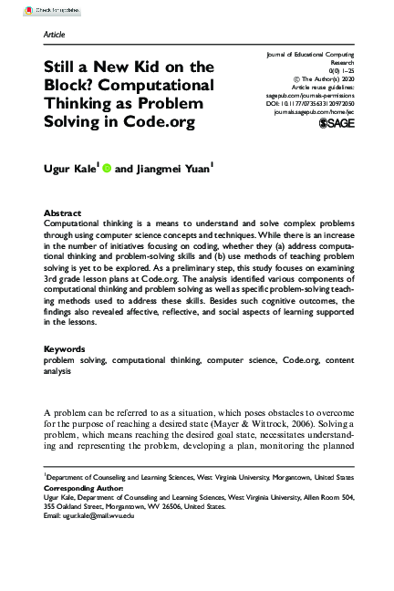 (PDF) Still a New Kid on the Block? Computational Thinking as Problem Solving in Code.org