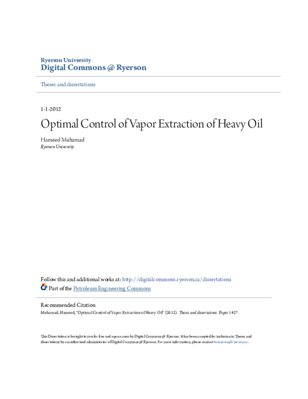 (PDF) Optimal Control of Vapor Extraction of Heavy Oil