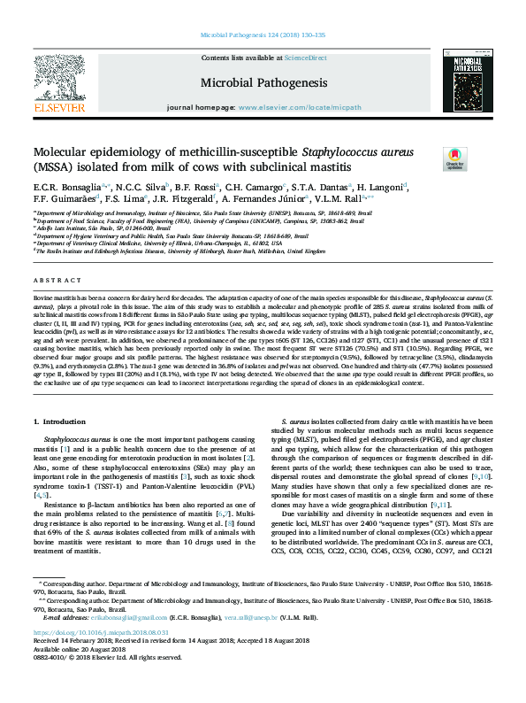 (PDF) Molecular epidemiology of methicillin-susceptible Staphylococcus aureus (MSSA) isolated ...