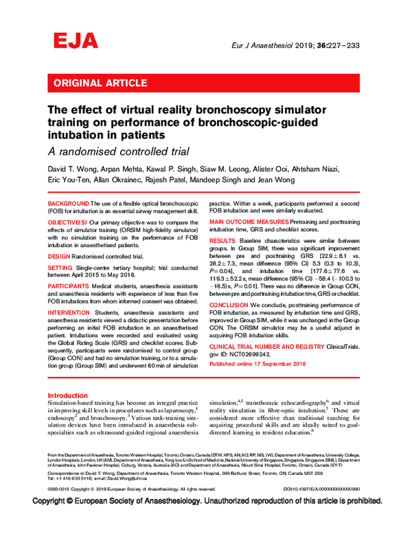 (PDF) The effect of virtual reality bronchoscopy simulator training on ...