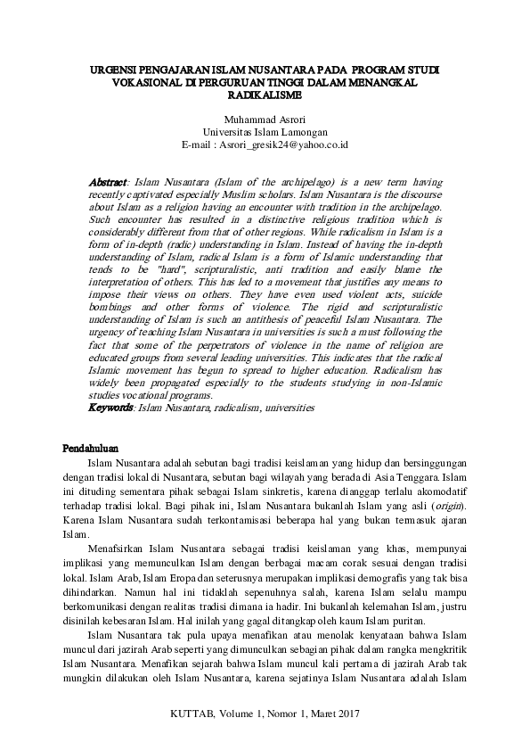 (PDF) Urgensi Pengajaran Islam Nusantara Pada Program Studi Vokasional DI Perguruan Tinggi Dalam ...