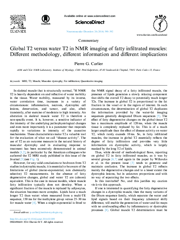 (PDF) Global T2 versus water T2 in NMR imaging of fatty infiltrated ...