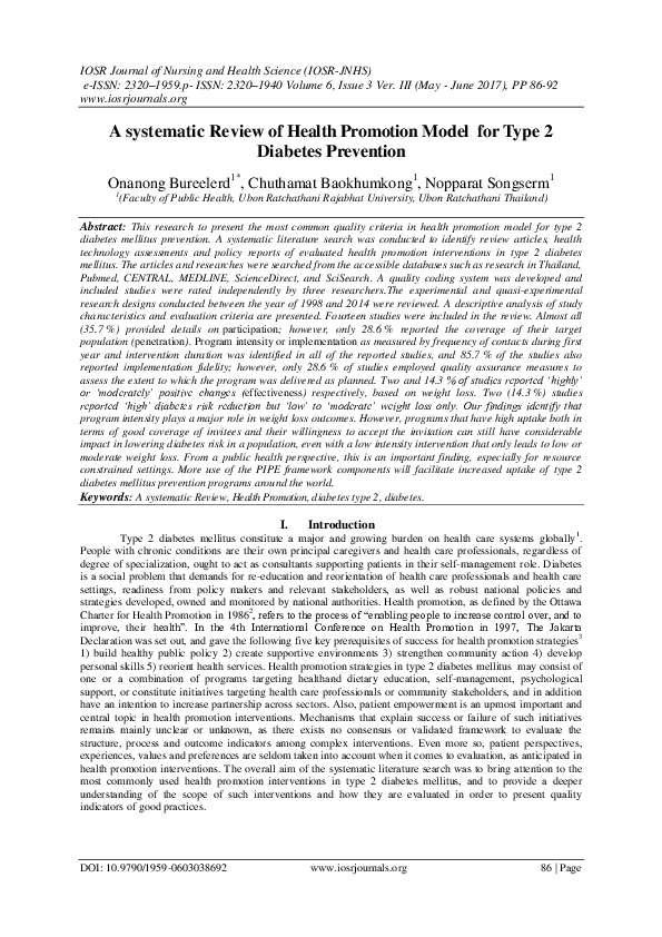 (PDF) A systematic Review of Health Promotion Model for Type 2 Diabetes ...
