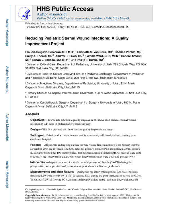 (PDF) Reducing Pediatric Sternal Wound Infections