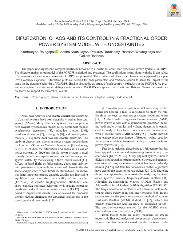 (PDF) Bifurcation, Chaos and its Control in A Fractional Order Power System Model with Uncertainties