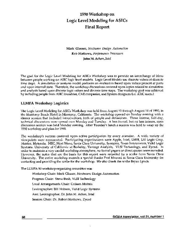(PDF) 1990 Workshop on Logic Level Modeling for ASICs final report