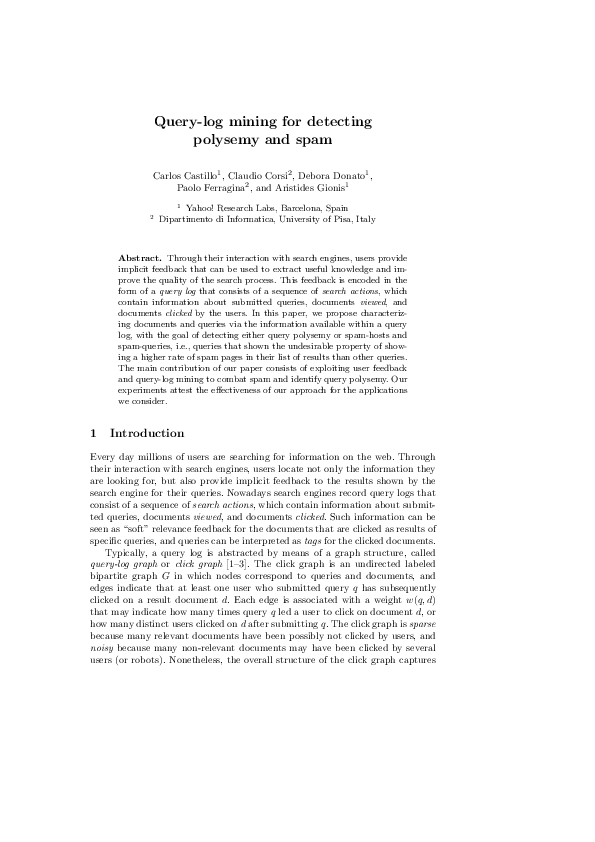 Pdf Query Log Mining For Detecting Polysemy And Spam