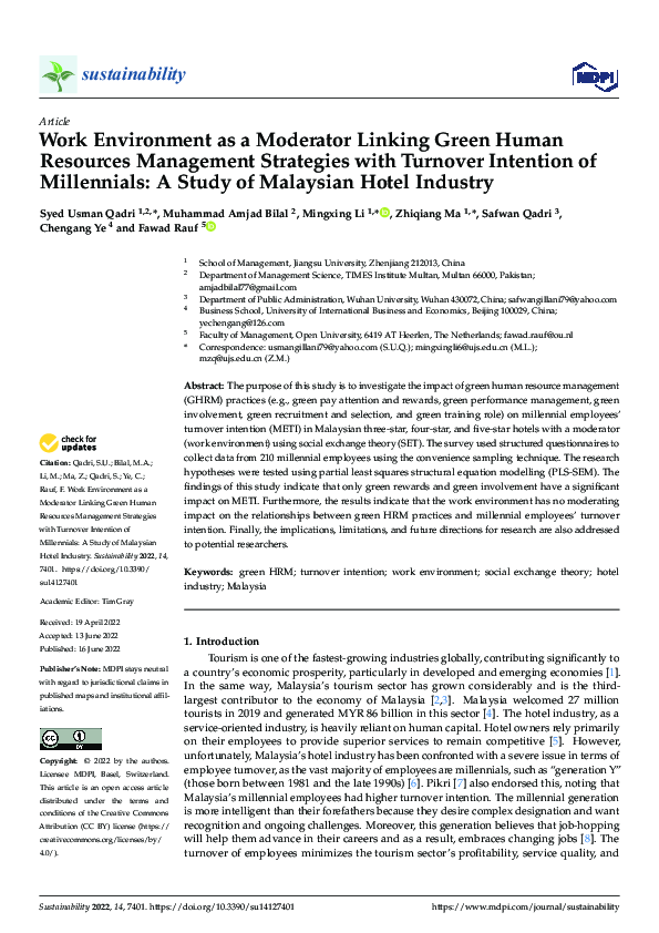 (PDF) Work Environment as a Moderator Linking Green Human Resources ...