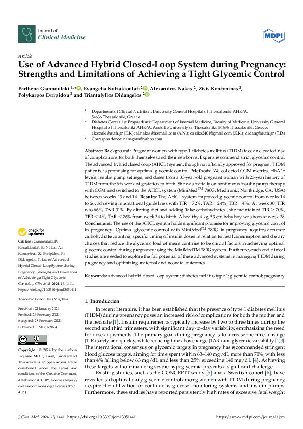 (PDF) Use of Advanced Hybrid Closed-Loop System during Pregnancy: Strengths and Limitations of ...