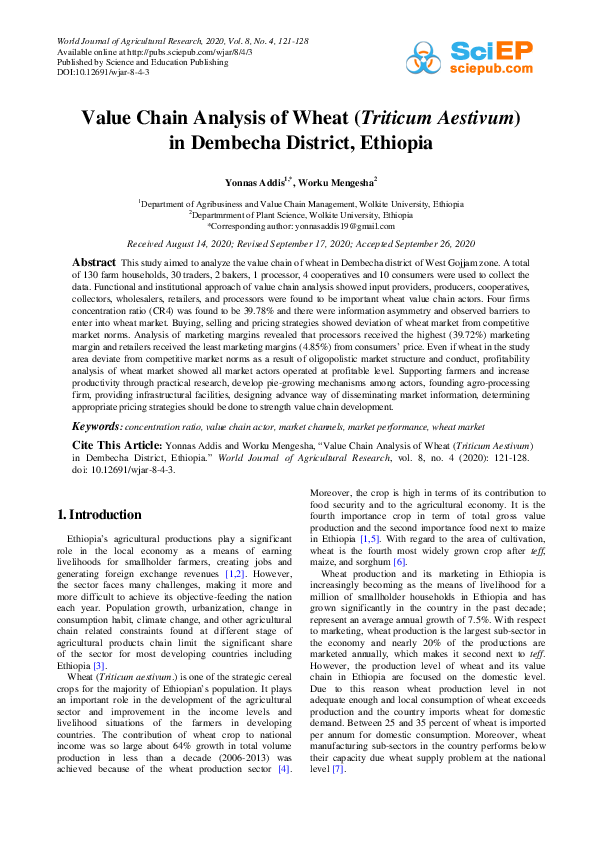 (PDF) Value Chain Analysis of Wheat (Triticum Aestivum) in Dembecha ...