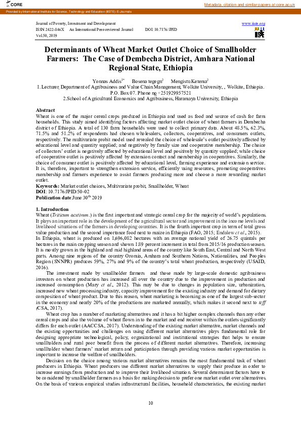 (PDF) Determinants of Wheat Market Outlet Choice of Smallholder Farmers ...