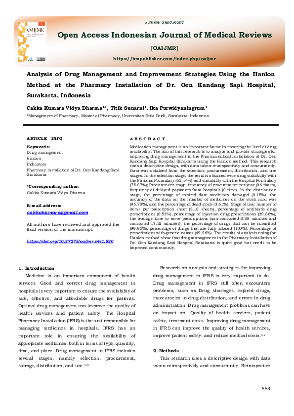 (PDF) Analysis of Drug Management and Improvement Strategies Using the ...