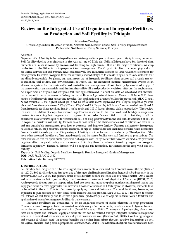 (PDF) Review on the Integrated Use of Organic and Inorganic Fertilizers on Production and Soil ...