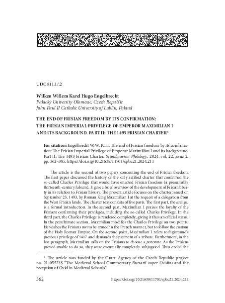(PDF) The End of Frisian Freedom by its Confirmation. The Frisian ...