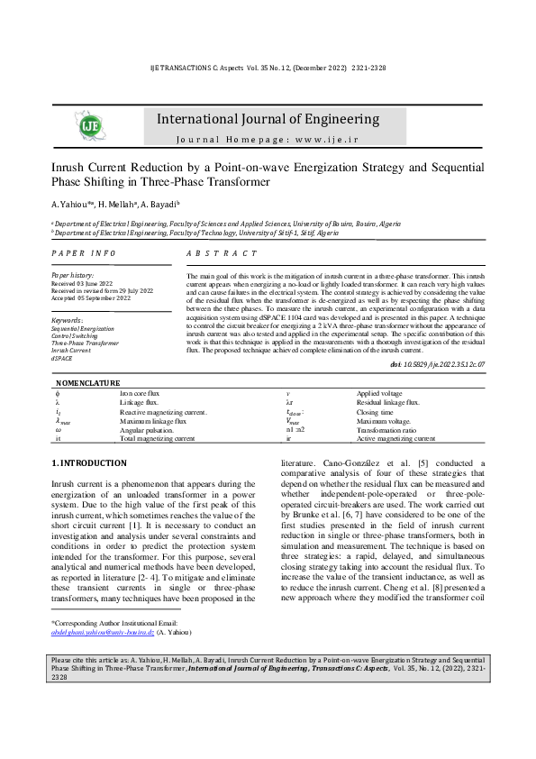 (PDF) Inrush Current Reduction by a Point-on-wave Energization Strategy and Sequential Phase ...