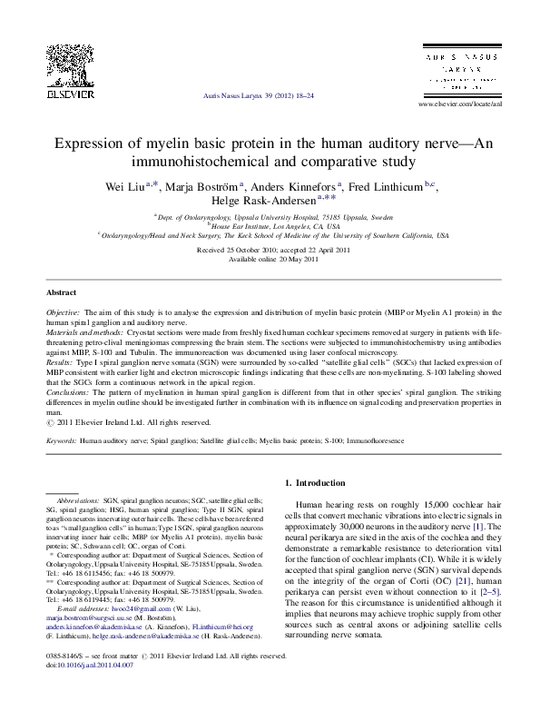 (PDF) Expression of myelin basic protein in the human auditory nerve—An ...