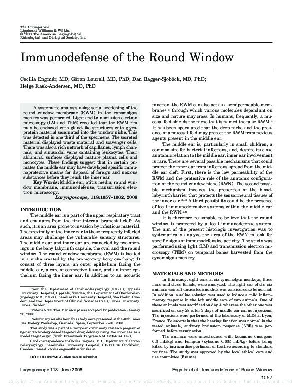 (PDF) Immunodefense of the Round Window
