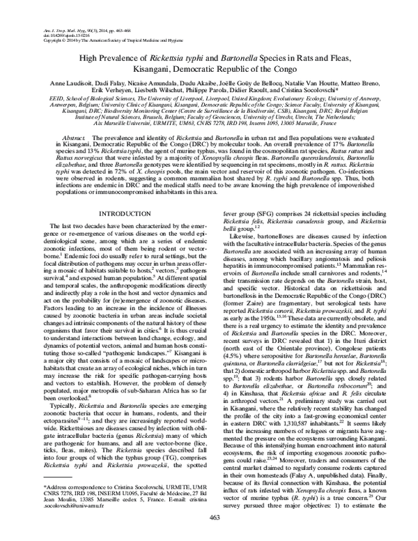 (PDF) High Prevalence of Rickettsia typhi and Bartonella Species in ...