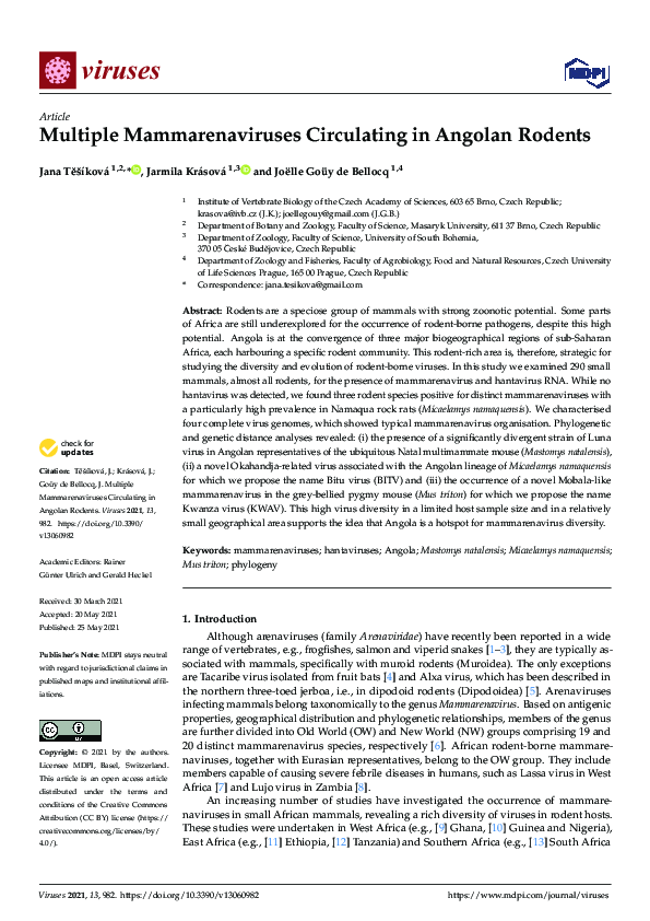 (PDF) Multiple Mammarenaviruses Circulating in Angolan Rodents