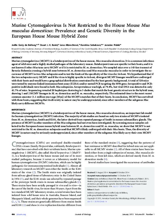 (PDF) Murine Cytomegalovirus Is Not Restricted to the House Mouse Mus ...