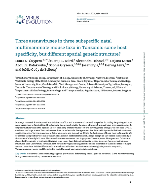 (PDF) Three arenaviruses in three subspecific natal multimammate mouse ...