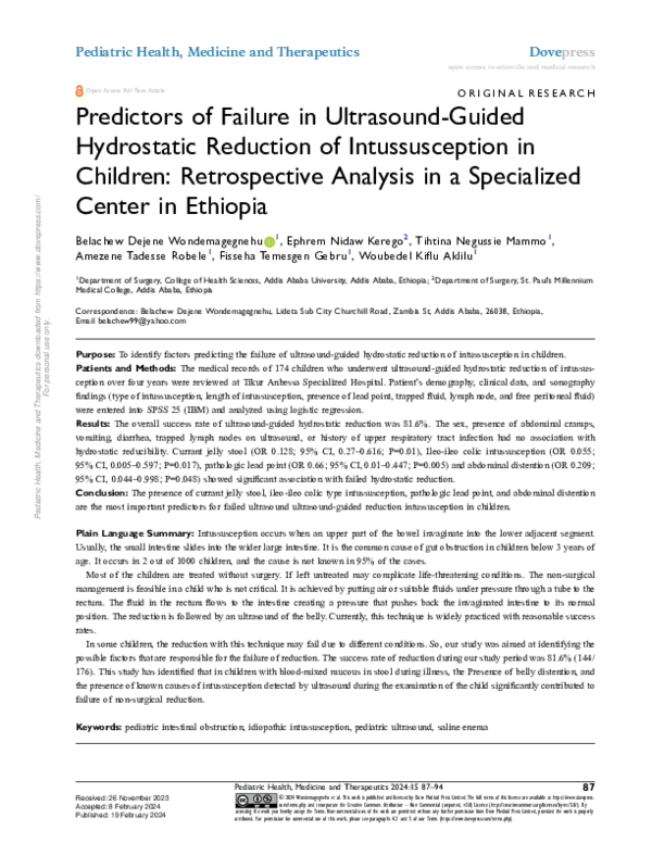 (PDF) Predictors of Failure in Ultrasound-Guided Hydrostatic Reduction ...