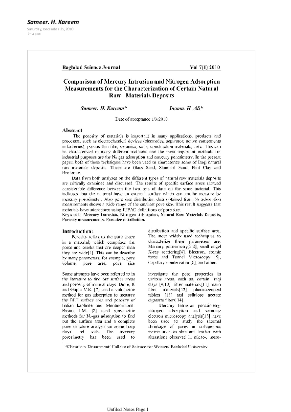 (PDF) Comparison of Mercury Intrusion and Nitrogen Adsorption Measurements for the ...