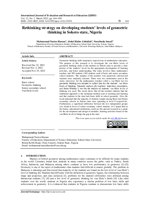(PDF) Rethinking strategy on developing students’ levels of geometric ...