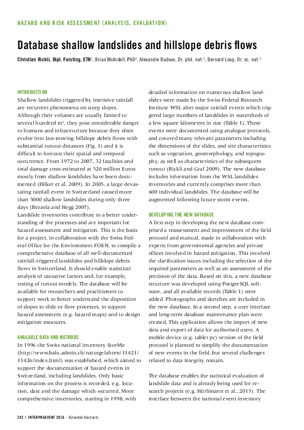 (PDF) Database shallow landslides and hillslope debris flows