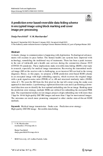 Pdf A Prediction Error Based Reversible Data Hiding Scheme In Encrypted Image Using Block