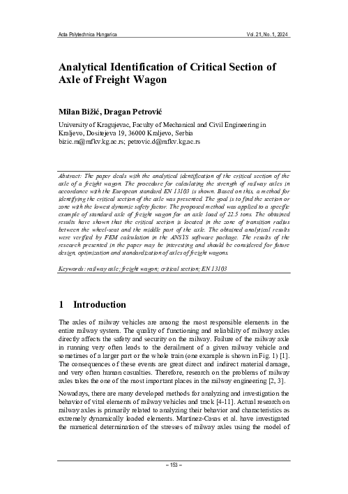 (PDF) Analytical Identification of Critical Section of Axle of Freight Wagon