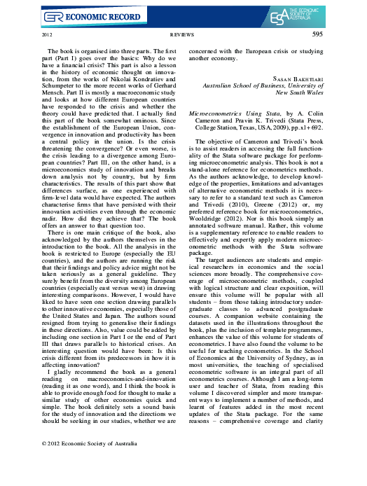 (PDF) Microeconometrics Using Stata, by A. Colin Cameron and Pravin K. Trivedi (Stata Press ...