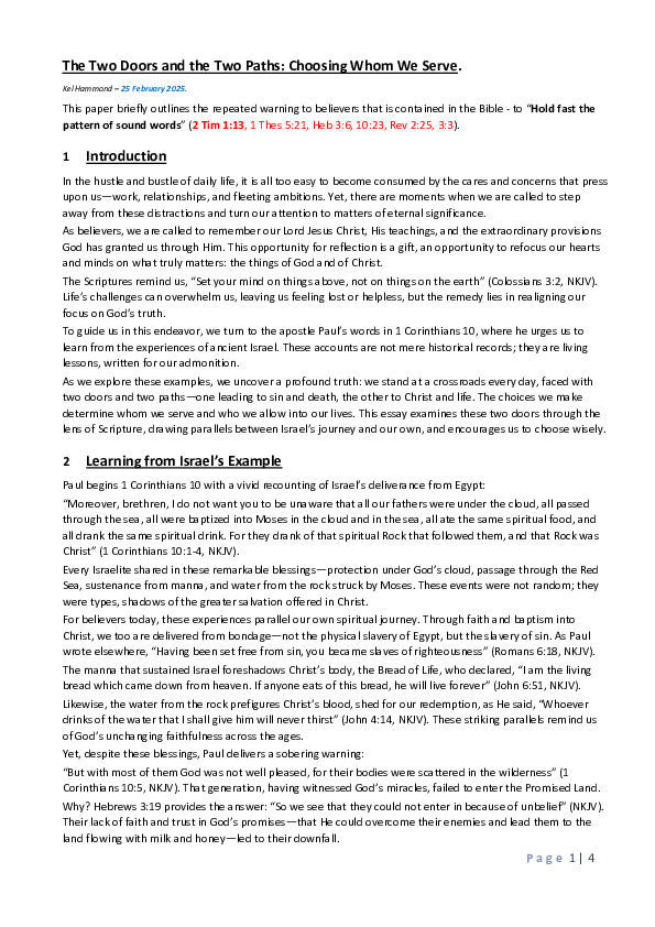 (PDF) The Two Doors and the Two Paths: Choosing Whom We Serve