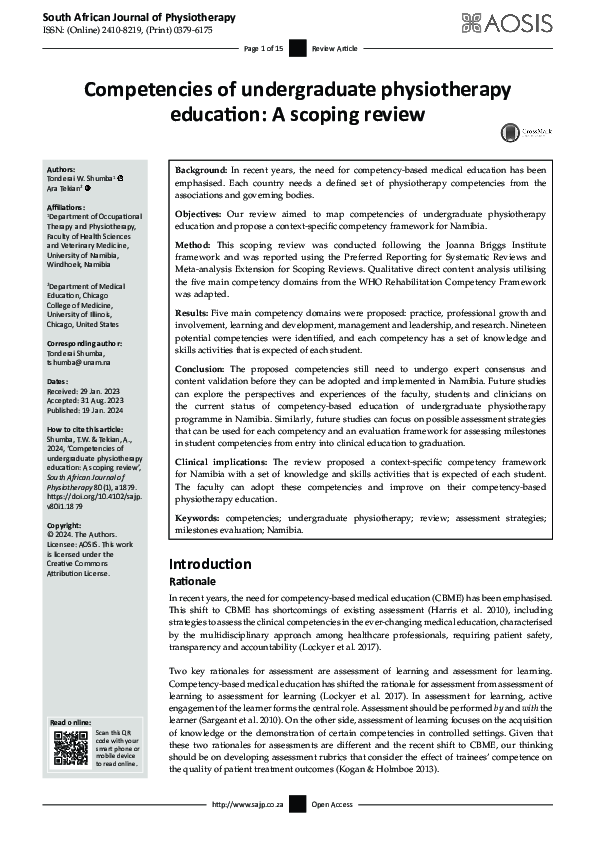 (PDF) Competencies of undergraduate physiotherapy education: A scoping ...