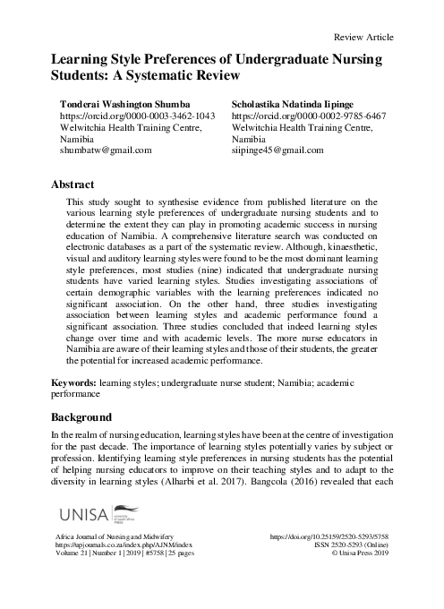 (PDF) Learning Style Preferences of Undergraduate Nursing Students: A ...
