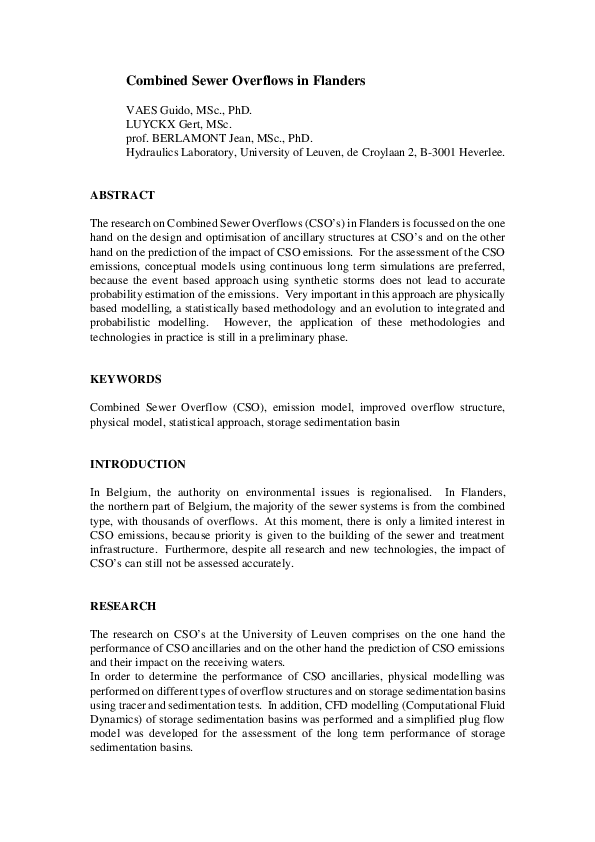 (PDF) Combined Sewer Overflows in Flanders