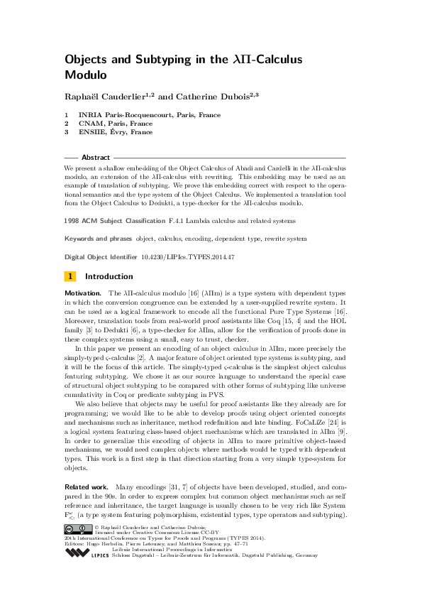 (PDF) Objects and Subtyping in the Lambda-Pi-Calculus Modulo