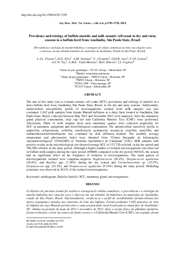 (PDF) Prevalence and etiology of buffalo mastitis and milk somatic cell ...