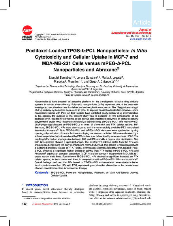 (PDF) Paclitaxel-Loaded TPGS-b-PCL Nanoparticles: In Vitro Cytotoxicity and Cellular Uptake in ...