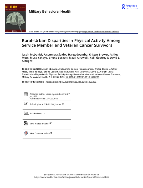 (PDF) Rural–Urban Disparities in Physical Activity Among Service Member and Veteran Cancer Survivors