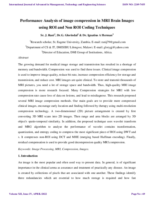 (PDF) Performance Analysis of image compression in MRI Brain Images using ROI and Non ROI Coding ...