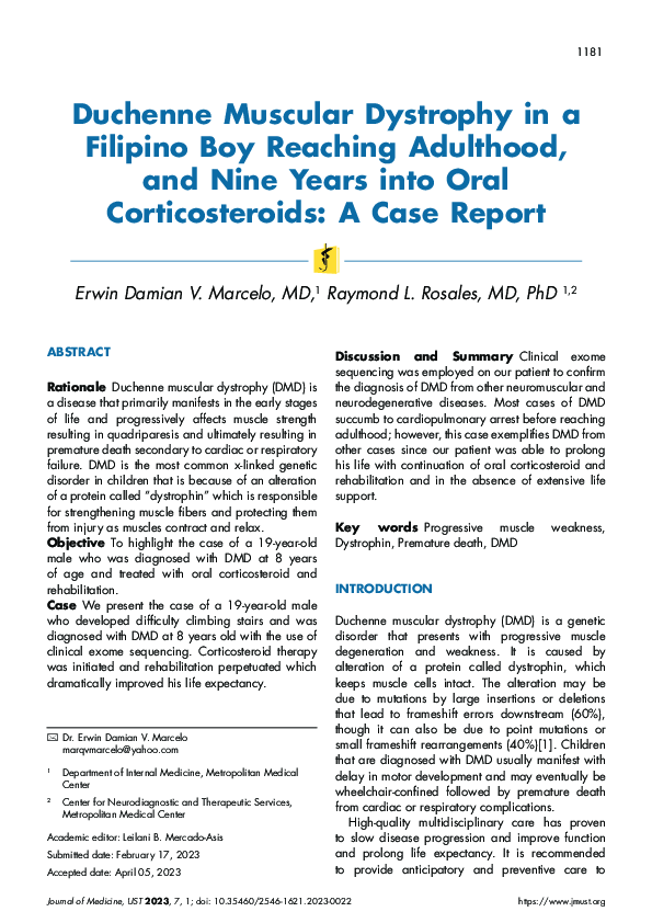 (PDF) Duchenne Muscular Dystrophy in a Filipino Boy Reaching Adulthood ...