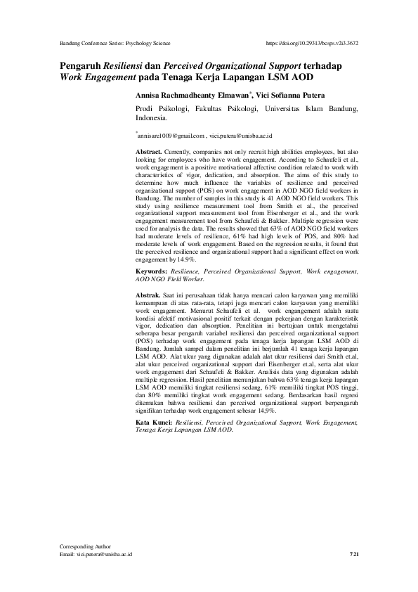 (PDF) Pengaruh Resiliensi dan Perceived Organizational Support terhadap Work Engagement pada ...