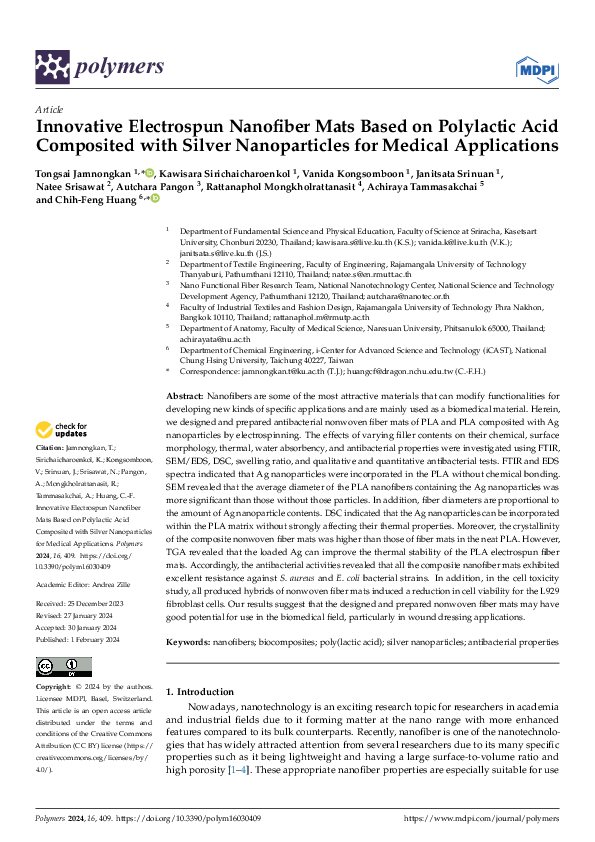(PDF) Innovative Electrospun Nanofiber Mats Based on Polylactic Acid Composited with Silver ...