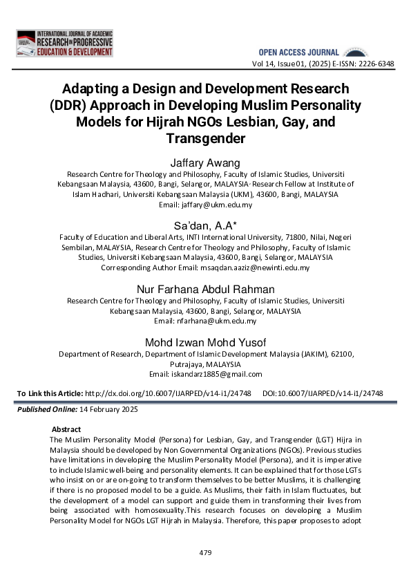 (PDF) Adapting a Design and Development Research (DDR) Approach in Developing Muslim Personality ...